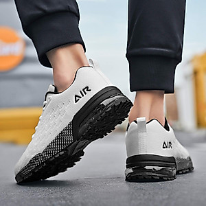 QAUPPE Mens Air Running Shoes Athletic Trail Tennis Sneaker (White US 10.5 D(M)