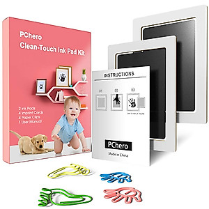 PChero Large Size Baby Handprint and Footprint Ink Pad Kit, Non-Toxic and Clean-Touch, Ideal for Newborn Baby Registry Family Keepsake (2 Packs)