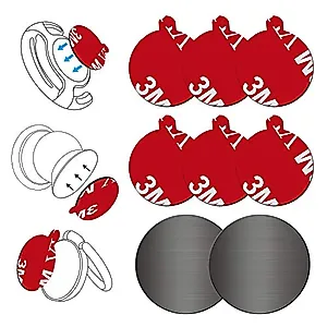 volport Pops Sticky Adhesive Replacement for Car Mount, 6 Pack 3M Dots VHB Sticker Pads Double Sided Tape for Magnetic Dashboard Cell Phone Holder Wall Socket Base with 2 Pack Round Metal Plate Discs