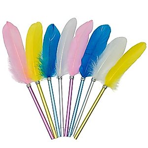 Maydahui 24PCS Natural Goose Feather Rollerball Pen Fashion Cute Kawaii Pens Black Gel Ink Pens for Student Girls