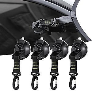 Crynod Pack-4 Heavy Duty Suction Cup Hooks, 7.0 Inches x 2.7 Inches Tent Hooks, Automobile Camping Tie Down Tarp Accessories, Universal for Most Cars, Trucks and Vans (Green)