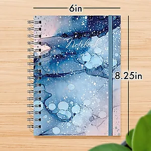 Designer Greetings, Designer Papers Flex Cover Journal with Elastic Band, Blue “Notebook” Watercolor Marble with Silver Dotted Print - 320 Pages (6” x 8.25”) - Perfect for Work, School, Creative