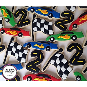 Hwy Route 66 Cookie Cutter 5 Piece Set from The Cookie Cutter Shop - Circle Wheel/Tire, Flag, Route 66 Sign, Square Plaque, Race Car Cookie Cutters – Tin Plated Steel Cookie Cutters