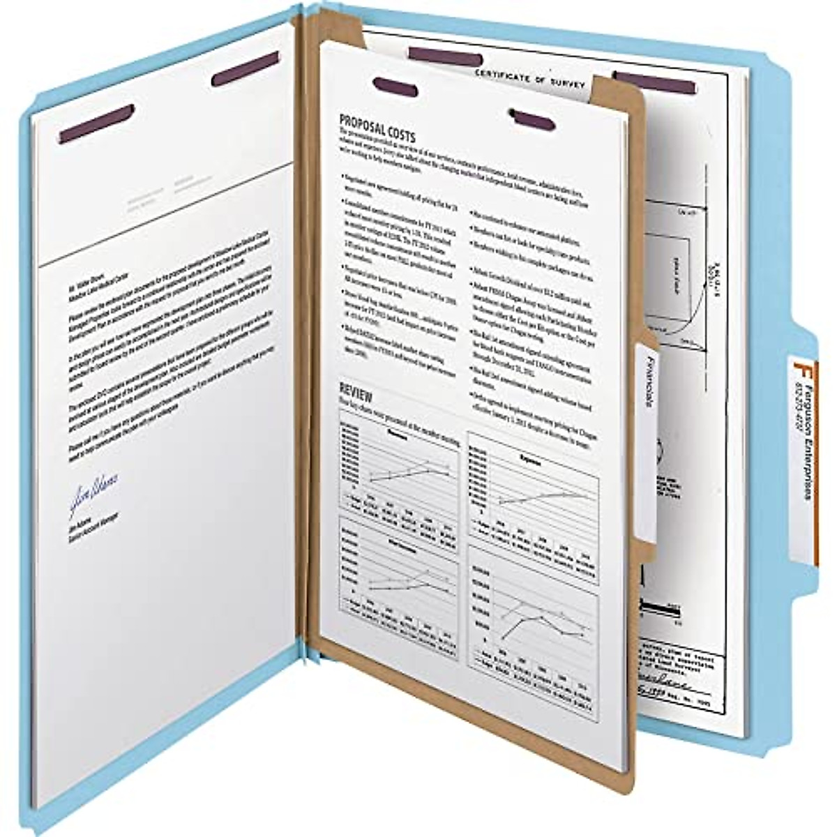 Smead Pressboard Classification File Folder with SafeSHIELD Fasteners, 1 Divider, 2" Expansion, Letter Size, Blue, 10 per Box (13730)