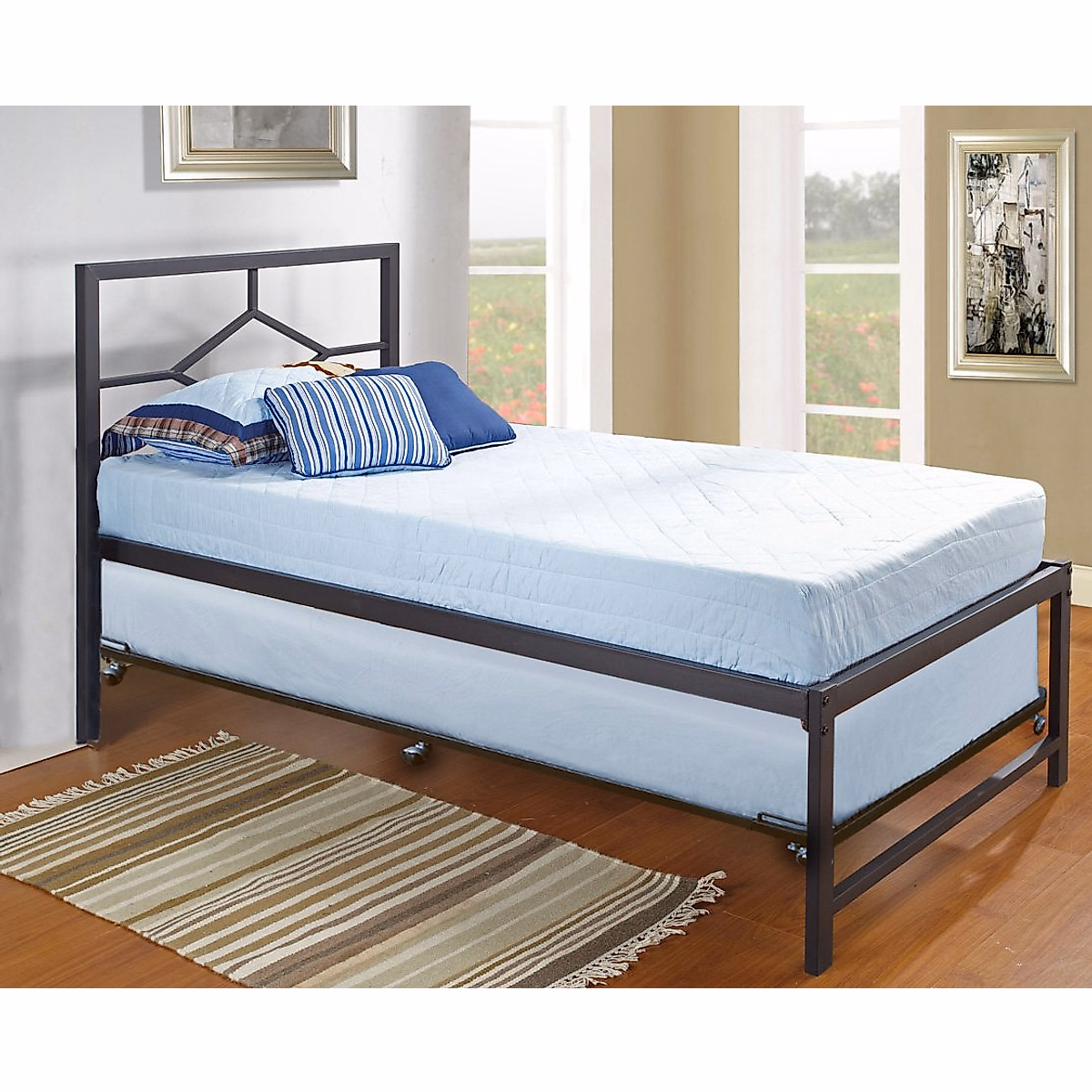 Kings Brand Furniture - Black Metal Twin Size Platform Daybed Frame with Trundle Bed
