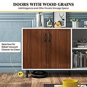 Giantex Buffet Sideboard, Modern Storage Cabinet with 2 Doors and Open Shelves, 58” Kitchen Cupboard with Metal Legs, Coffee Bar Cabinet for Kitchen, Living Room, White & Walnut