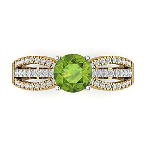 Clara Pucci 1.35 ct Round Cut Solitaire W/Accent Natural Peridot Art Deco Bridal Wedding Statement ring 18K yellow & White Gold Size 8