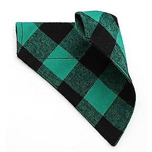 EechicSpace 2 Pack Green and Black Dog Bandanas Over Collar Buffalo Plaid for Small Pets