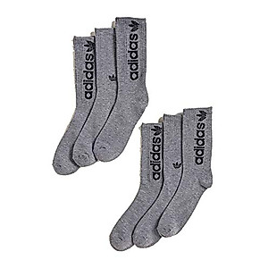 Adidas Men's Athletic Sport Moisture Wicking Cushioned Crew Socks 6-Pack/ 6-Pair (Shoe Size 6-12) (Grey/Black)