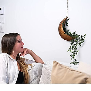 Oakadoaks Hanging Moon Planter for Moon Room Decor Great for Succulents,Air Plant,Mini Cactus,Faux,Artificial Plants-12” Boho Rustic Metal Planters,Gifts for Women,Birthdays,Nursery