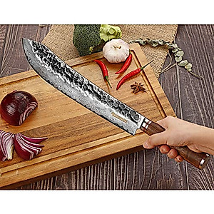 YOUSUNLONG Breaking Knives 12 inch Max Bull Nose Butcher Knife Japanese Hammered Damascus Steel Natural Walnut Wooden Handle