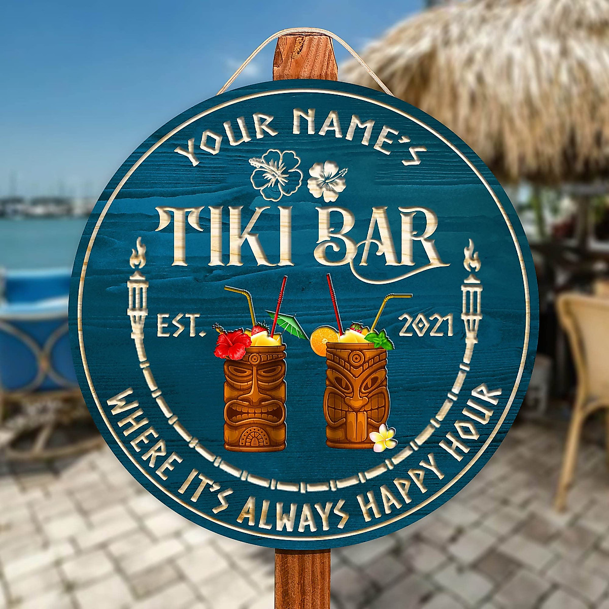 Artsy Woodsy Custom Tiki Bar Printed Wood Sign (Not Real Carved or Neon Sign), Summer Decor, Pool Sign, Backyard Bar & Grill Patio Porch Deck Home Pub Man Cave, Gifts for Beach Lovers (01)