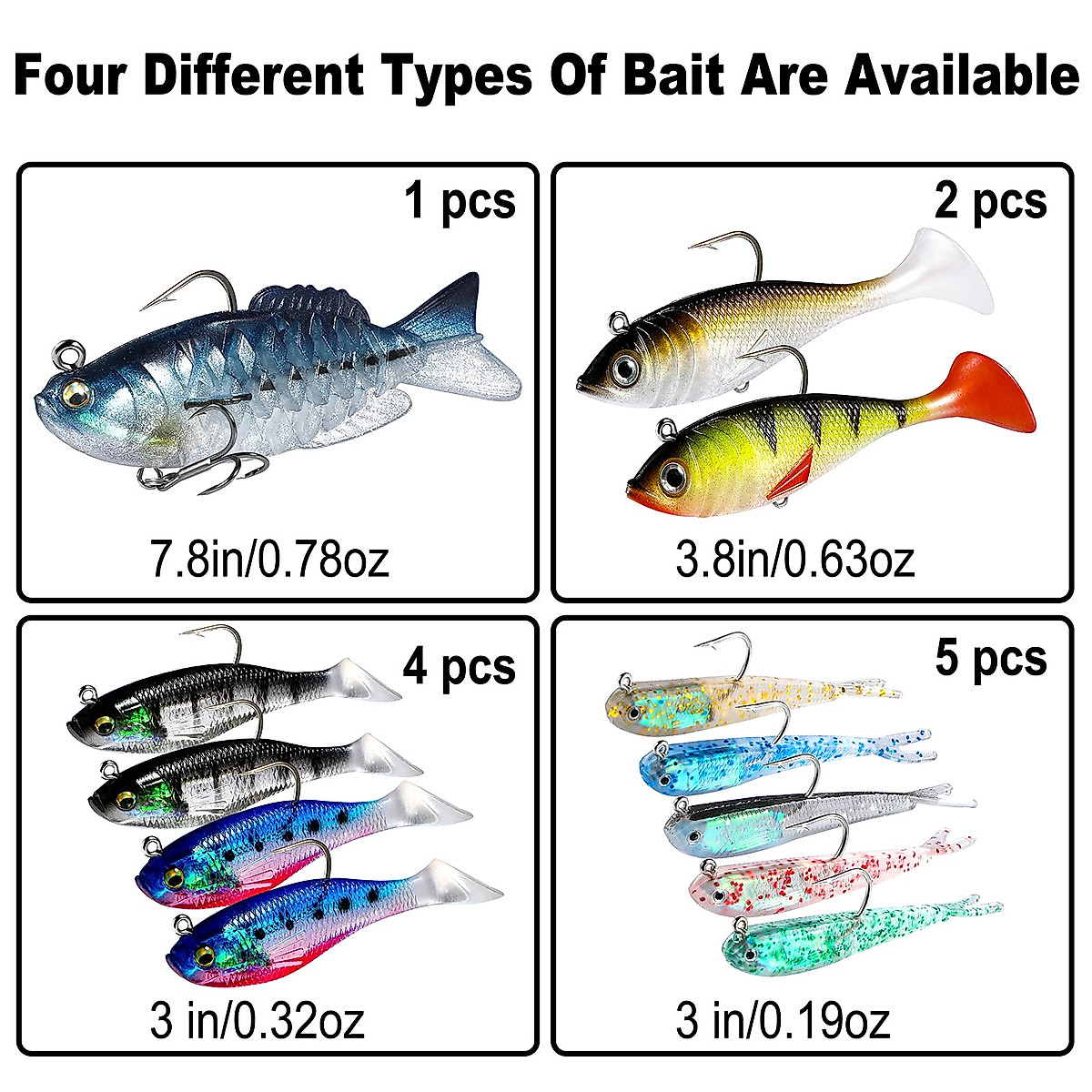 PLUSINNO Fishing Lures, Trout Pike Walleye Bass Fishing Jig Heads, Pre-Rigged Soft Swimbaits with Ultra-Sharp Hooks, Bass Lures with Paddle Tail, Fishing Bait for Saltwater & Freshwater…