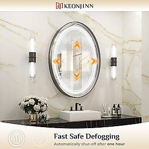Keonjinn 22 x 30 Inch Oval LED Mirror for Bathroom with Front Lights Black Framed 3 Color Temperature Wall Mounted Vanity Mirror Dimmable Waterproof IP54