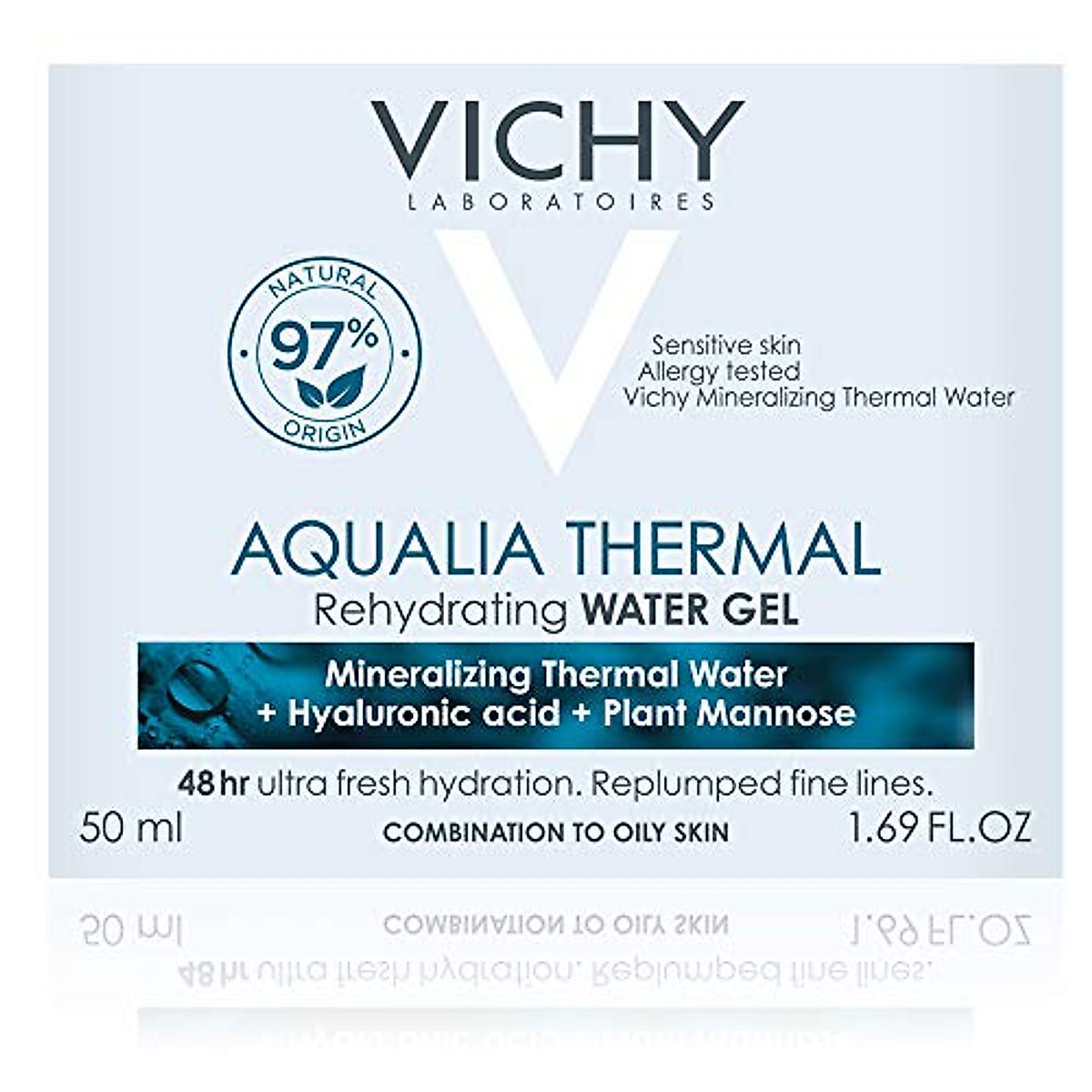 Vichy Aqualia Thermal Mineral Water Gel Moisturizer for Face with 97% Natural Origin Hyaluronic Acid, Dermatologist Recommended for 48-hr Hydration, Mineral Oil & Paraben-Free, 1.69 Fl. Oz