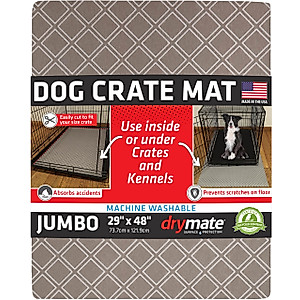 Drymate Dog Crate Mat Liner, Absorbs Urine, Waterproof, Non-Slip, Washable Puppy Pee Pad for Kennel Training - Use Under Pet Cage to Protect Floors, Thin Cut to Fit Design (USA Made) (Taupe)(29”x48”)
