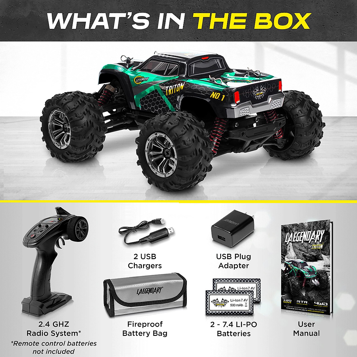 LAEGENDARY Remote Control Car, Hobby Grade RC Car 1:20 Scale Brushed Motor with Two Batteries, 4x4 Off-Road Waterproof RC Truck, Fast RC Cars for Adults, RC Cars, Remote Control Truck