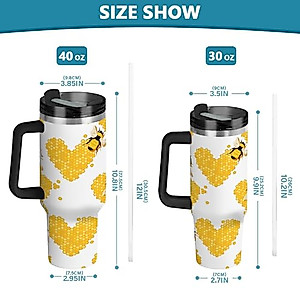 pnyoin Honey Bee Yellow Insulated Tumblers With Handle And Straw 30 oz Stainless Steel Tumbler Cups With Lid Leakproof BPA-Free Water Bottle,Cup Holder Compatible for Travel