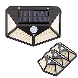 KunHe 4 Pack 100 LED Motion Sensor Outdoor Lights with Lights Reflector and 3 Lighting Modes Solar Lights Outdoor with 270° Wide Angle Wireless IP65 Waterproof for Porch Garden Yard Garage