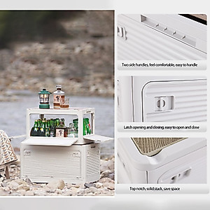 GILKES Foldable Camping Box with Wood Lid, Plastic Suitcase Storage Box Container with Wheels, Car Storage Bin with Handles, Folding&Stackable Storage Crate For Home, Office, Car, Picnic, Camping