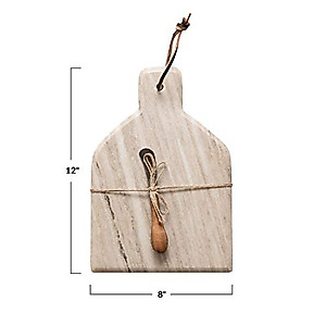 Creative Co-Op 12"L x 8"W Marble Cheese/Cutting Board w/ Canape Knife, Buff Color, Set of 2 Pieces