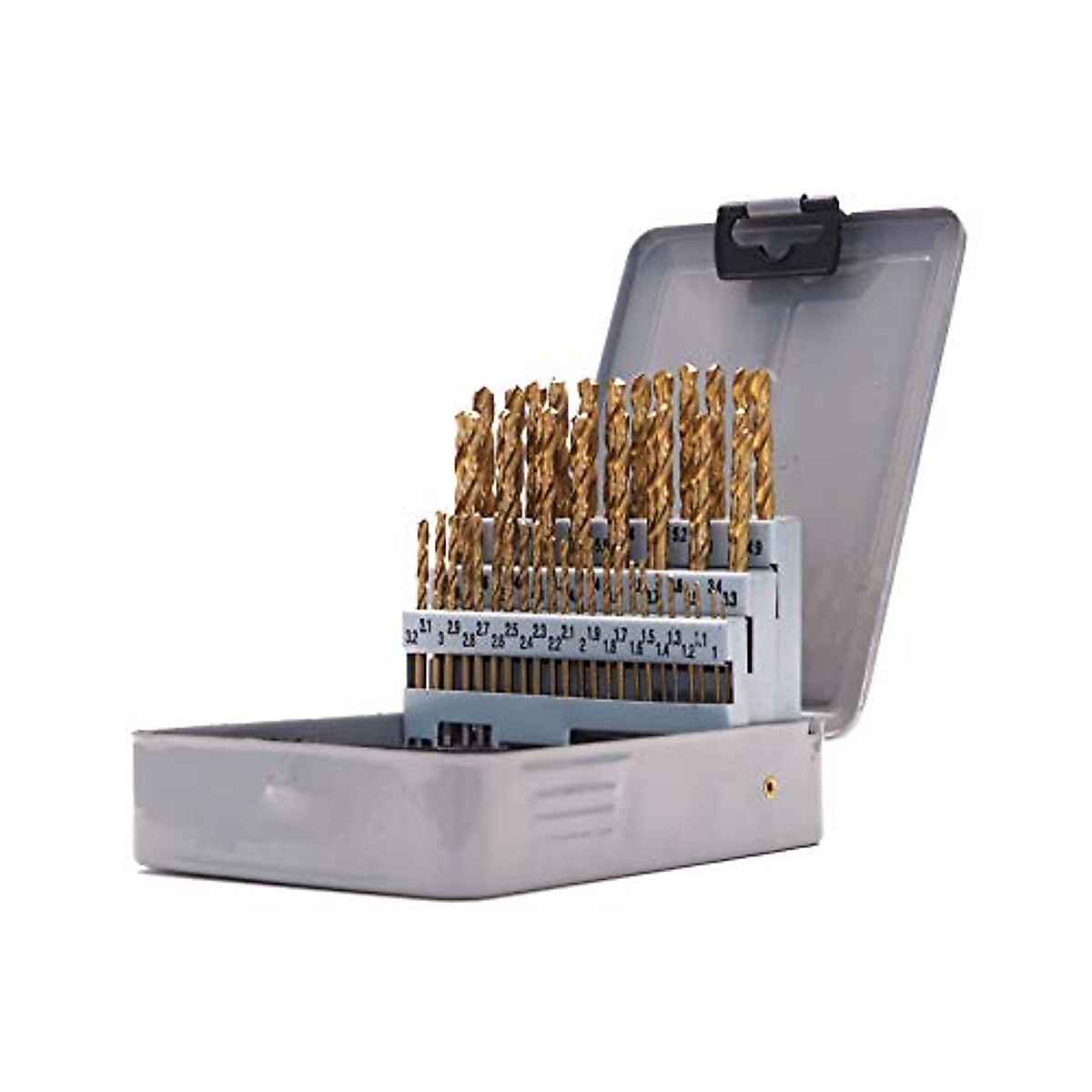 51-Piece Metric Index Drill Bit Set, 1.0-6.0 mm in 0.1 mm Increments, HSS with Titanium Nitride (TiN) Coating