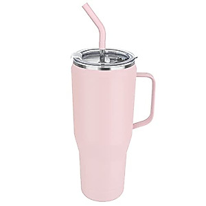 Zukro 50 oz Mug Tumbler With Handle And Straw, Vacuum Insulated Stainless Steel Large Travel Water Cup with Lid,Fit in Cup Holder,No Sweat,Keep Drinks Cold Up To 30 Hours, Dishwasher Safe,Pink