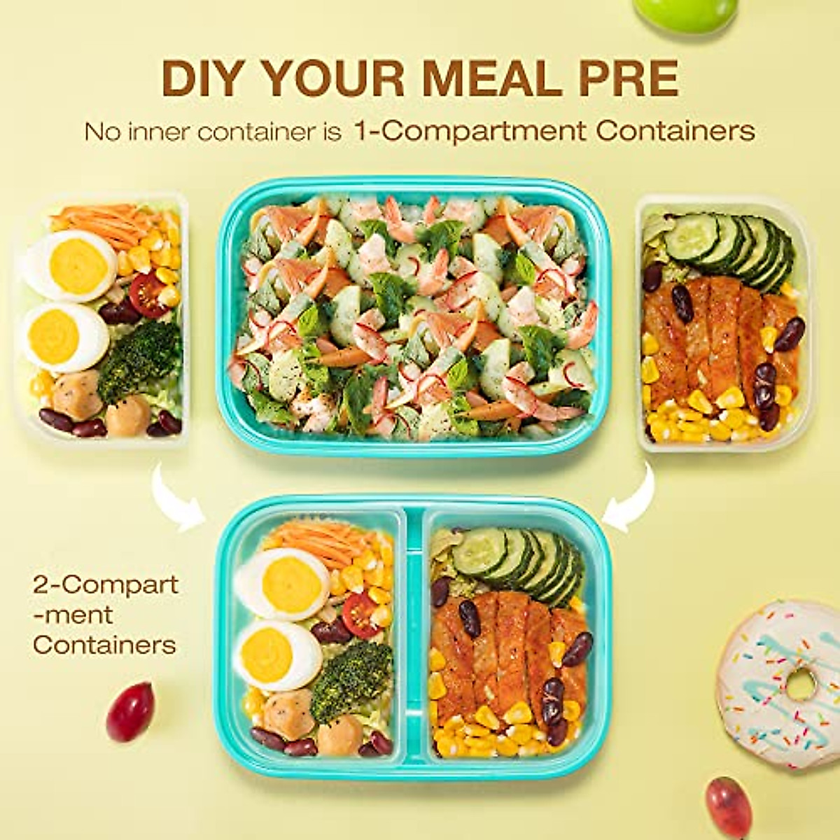 Glotoch Meal Prep Container, 38OZ 1 Compartment To Go Containers, Double Use As Divided Lunch Containers For Portion Control-Microwave&Freezer&Dishwasher Safe,BPA-Free,Reusable&Stackable,20 Pack,Green