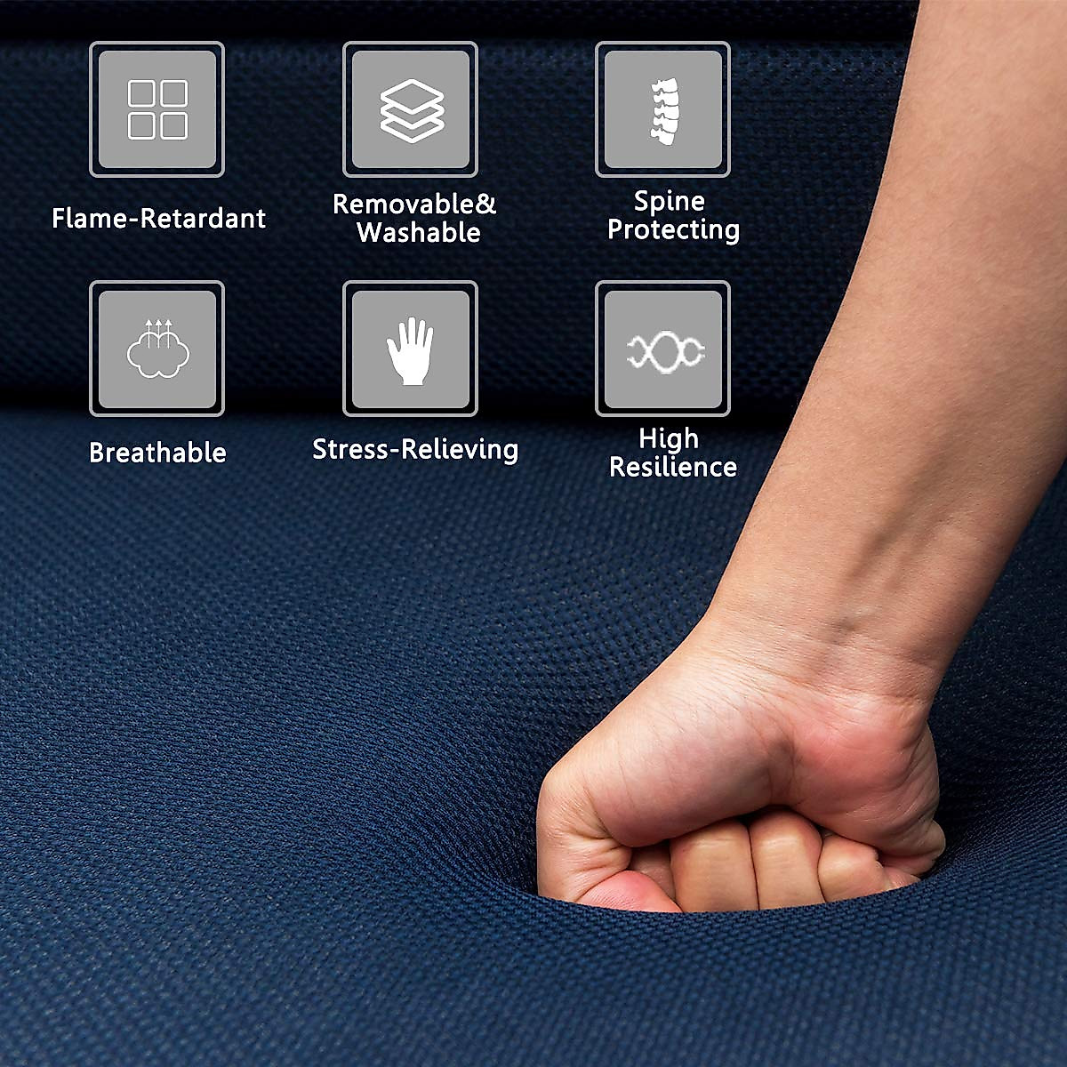 Giantex 4" Thick Folding Portable Mattress Pad Sofa Bed with No Carrying Handles and Removable Washable Fabric, High-Density Foam Futon Sleepover Guest Easy to Store (Queen, Blue)