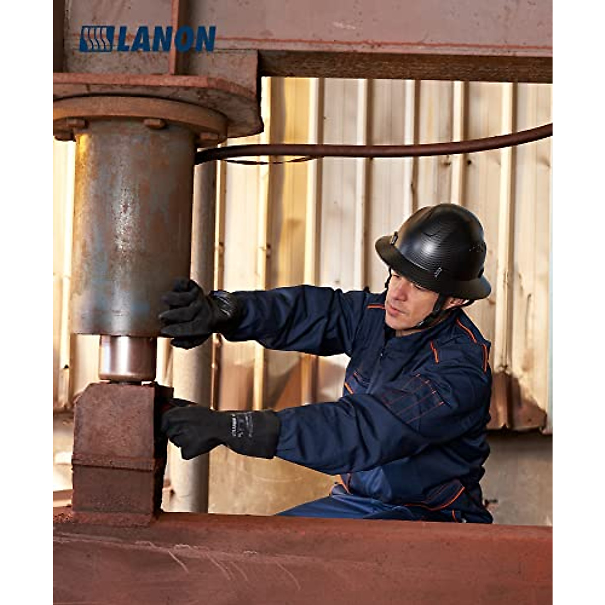 LANON Rubber Chemical Resistant Gloves, Reusable Heavy-duty Safety Work Gloves, Acid & Alkali Protection, Non-Slip, Large