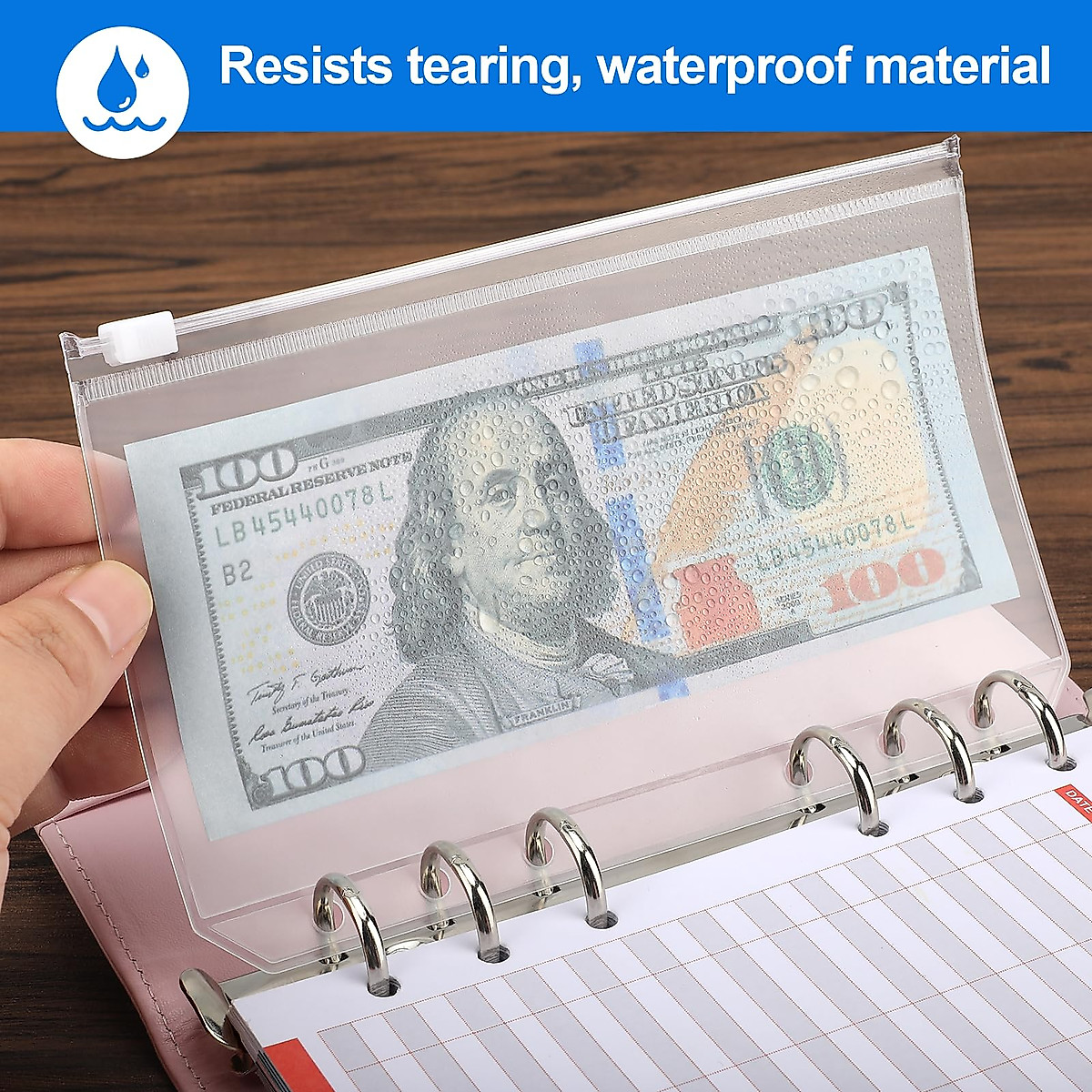 KTRIO 16PCS A6 Binder Pockets 6 Holes Budget Cash Envelopes Clear Zipper Folders for 6-Ring Budget Binder Notebook, Loose Leaf Bags, Waterproof PVC Document Pouch Organizers