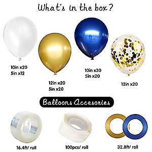 RUBFAC Navy Blue Gold Balloon Garland Arch Kit 146pcs Royal Blue Gold White Balloons for Graduation Birthday Party Baby Shower Decoration