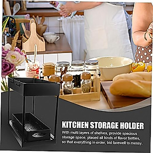 Levemolo Sliding Cabinet Over The Toilet Storage Kitchen Sundries Holder Cabinet Storage Shelf Storage Shelves 2 Tier Seasoning Bottle Rack Spices Cabinet Organizer Bookcase Out Black Pp