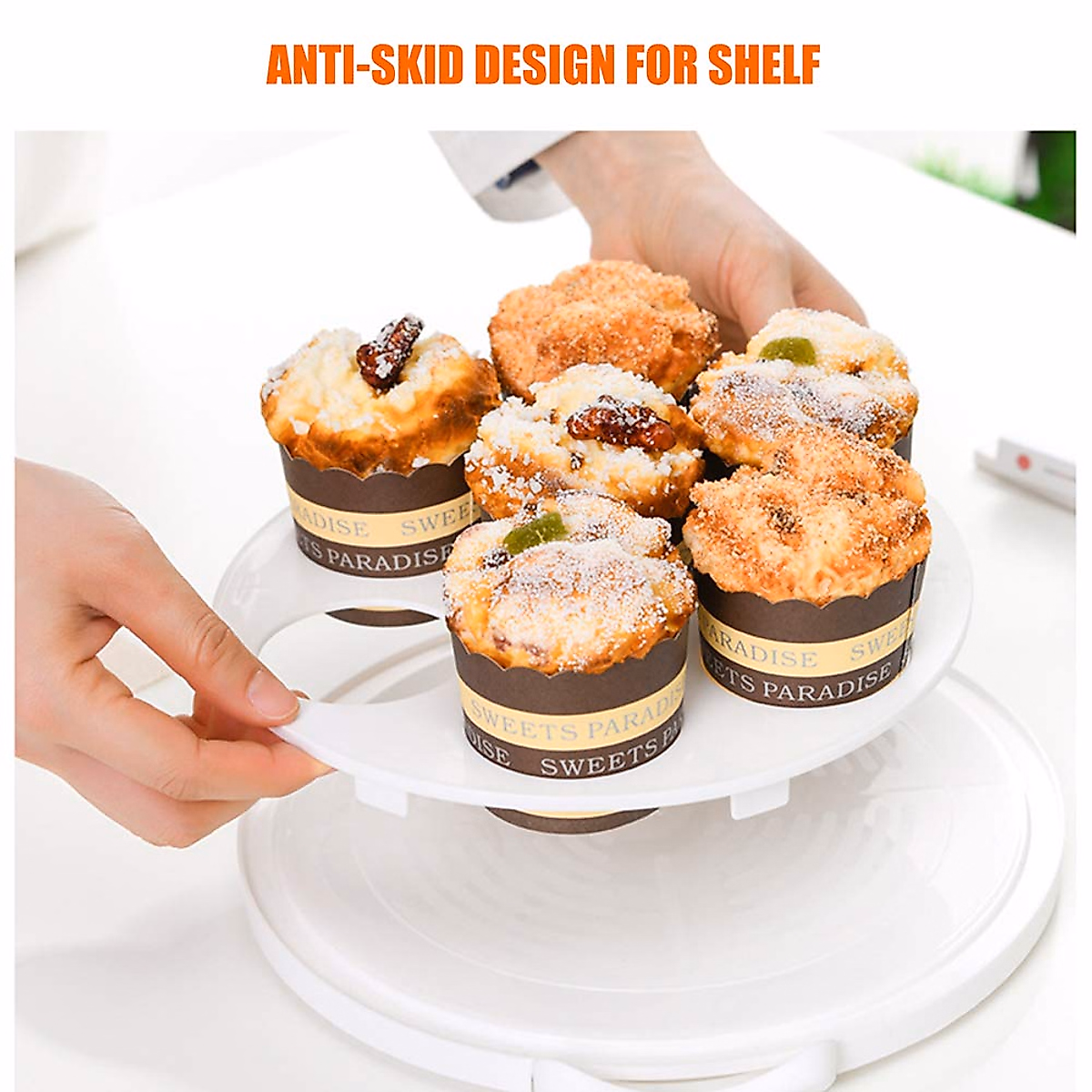 Cake Carrier Cover Cake Stand with Lid Dessert Serving Platter with Handle Cupcake Holder Pies Display with Base (White)