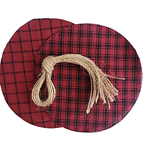 Nakpunar 12 pcs 6 inch Christmas Fabric Jar Covers with Twine Ties (Assorted Fabric in Red and/or Green Homespun Plaids, 6" straight sided)