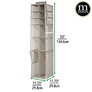 mDesign Long Soft Fabric Over Closet Rod Hanging Storage Organizer with 12 Divided Shelves, Side Pockets for Child/Kids Room or Nursery, Store Diapers, Wipes, Lotions, Toys - Taupe/Natural