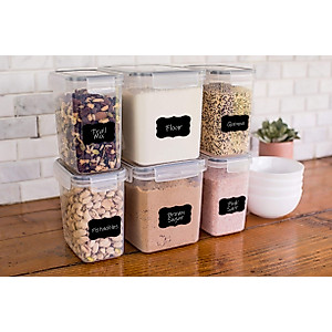 Simple Gourmet Airtight Food Storage Containers - Set of 6 Flour and Sugar Canisters for Pantry Storage and Organization - Marker & Labels Included