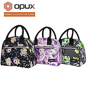 OPUX Insulated Lunch Box Women, Lunch Bag Tote Girls Kids Teen Adult, Cute Soft Lunch Cooler Container Work School, Reusable Thermal Food Meal Prep Organizer Lunch Pail Travel Beach, Floral Gray