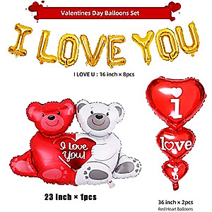 I Love You Balloons and Heart Balloons Kit Wedding Decoration Love-Bear Red Heart Balloons, Teddy Bear Balloons for Valentine Day Party Decorations Supplies for Anniversary