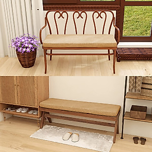 mudilun Bench Cushion for Indoor/Outdoor with Velcro Non-Slip Patio Furniture Cushions Durable Thickened Piano Chair Pads for Window Shoe Kitchen Dining Room Cushions (30x14x3, Khaki)