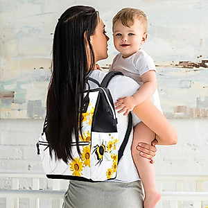 Bumble Bee and Flowers Diaper Bag Backpack, Large Capacity Muti-Function Travel Backpack