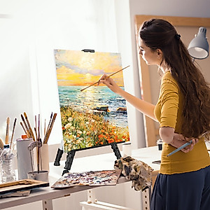 Art Painting Easel Stand - Portable Adjustable Display Artist Tripod Metal Easel with 1 Bag for Tabletop/Floor Painting, Height from 17 to 66 inches, Sturdy for Drawing, Displaying - Silver