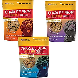 Charlee Bear Grain Free Crunch Dog Treats Variety Pack, 8 oz - Made in USA, Training Treats for Dogs