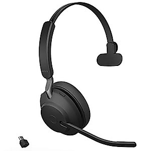 Jabra Evolve2 65 UC Wireless Headset with Link380c, Mono, Black – Wireless Bluetooth Headset for Calls and Music, 37 Hours of Battery Life, Passive Noise Cancelling Headphones
