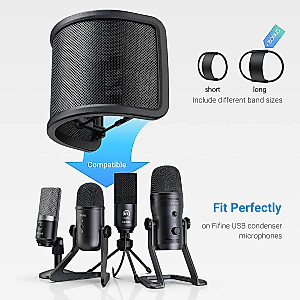 FIFINE USB Studio Recording Microphone Computer Podcast Mic with Pop Screen for PC, PS4 (K690+U1)