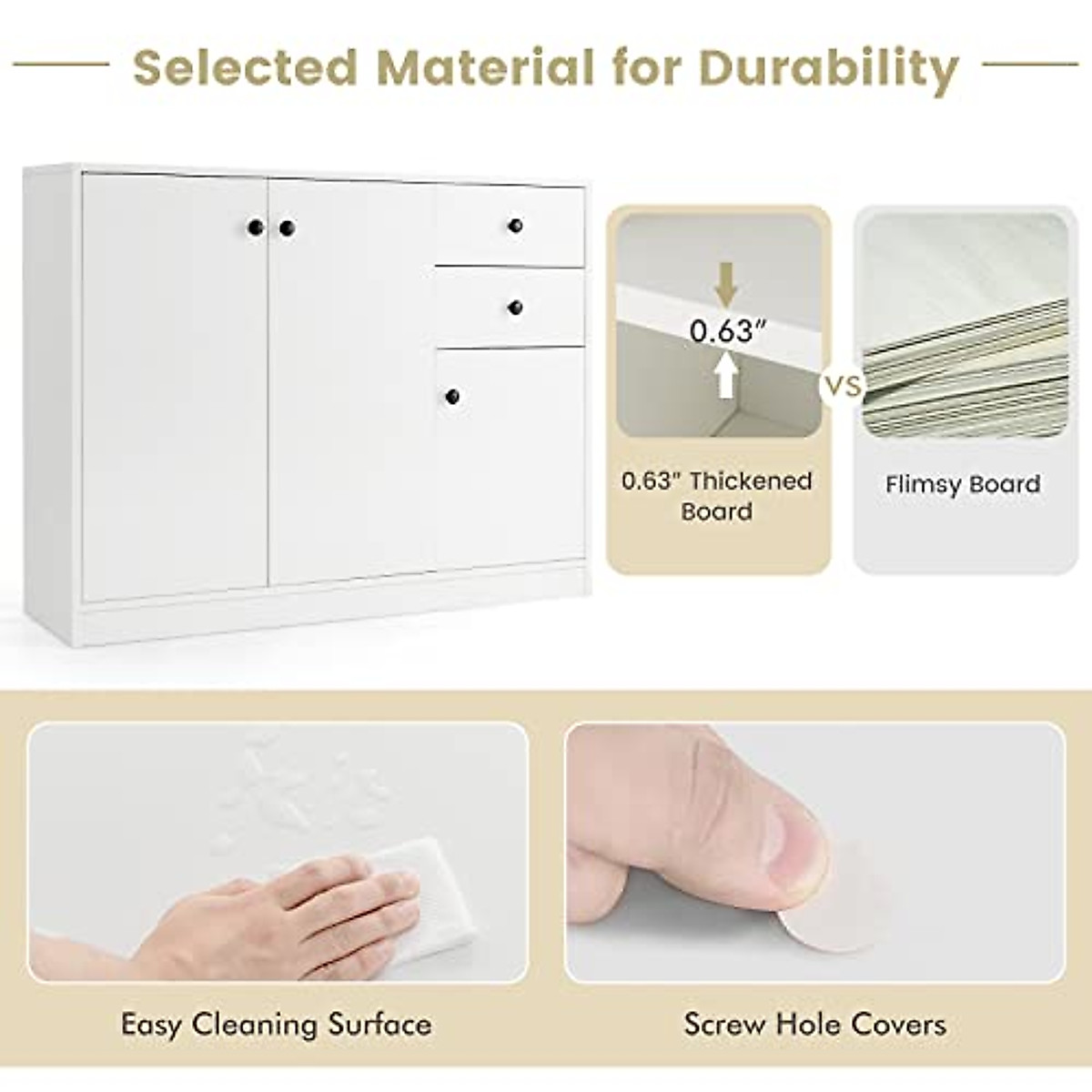 PETSITE Buffet Cabinet, Kitchen Sideboard with Storage Cabinets & Drawers, Modern Credenza Coffee Bar Server Console Table Cupboard for Entryway Living Dining Room, White