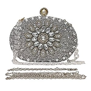 Multicolor Rhinestone Women Evening Clutch Purse Bridal Sparkly Diamond Bag Crystal Handbags Prom Wedding Cocktail Purse(Silver)