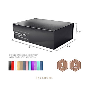 PACKHOME Gift Box 13.5x9x4.1 Inches, Large Gift Box with Lid, Groomsman box, Sturdy Gift Box, Collapsible Gift Box with Magnetic Closure (Glossy Black, Grass Texture)