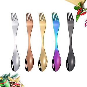 DOITOOL 5pcs Reusable Sporks Cutlery 2 in 1 Spoon Metal Forks Spoon Fork Dinnerware Camping Spork Outdoor Activities Spoon Tableware Spoon Modern Spork Dual Purpose Set Travel