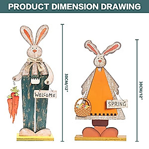 SY Super Bang 2pcs Retro Bunny Easter Wooden Decorations, Rustic Rabbit Tabletop Decor for Centerpiece Home Farmhouse Party Spring Summer Holiday.